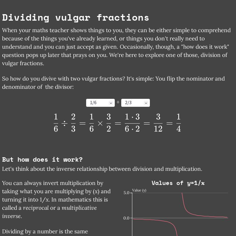 Dividing vulgar fractions – Calculator Studio