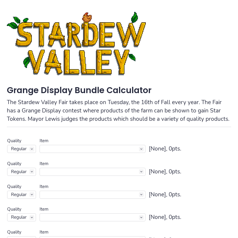Stardew Valley - Grange Display Bundle Calculator – Calculator Studio