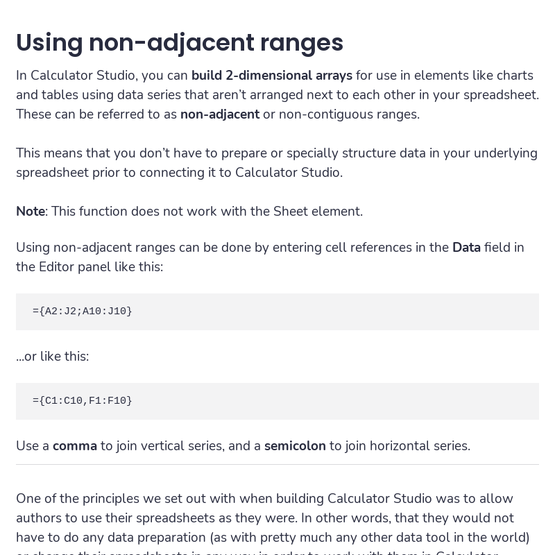 Using non-adjacent ranges – Calculator Studio